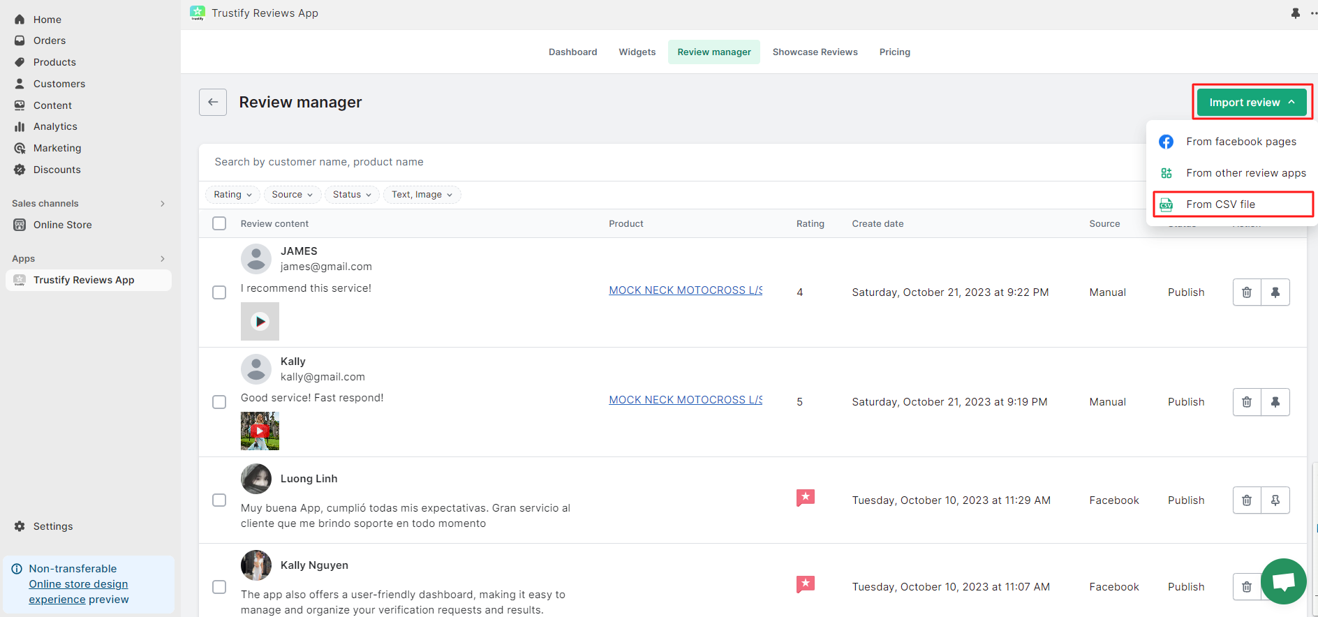 Import reviews from CSV files with Trustify - Trustify