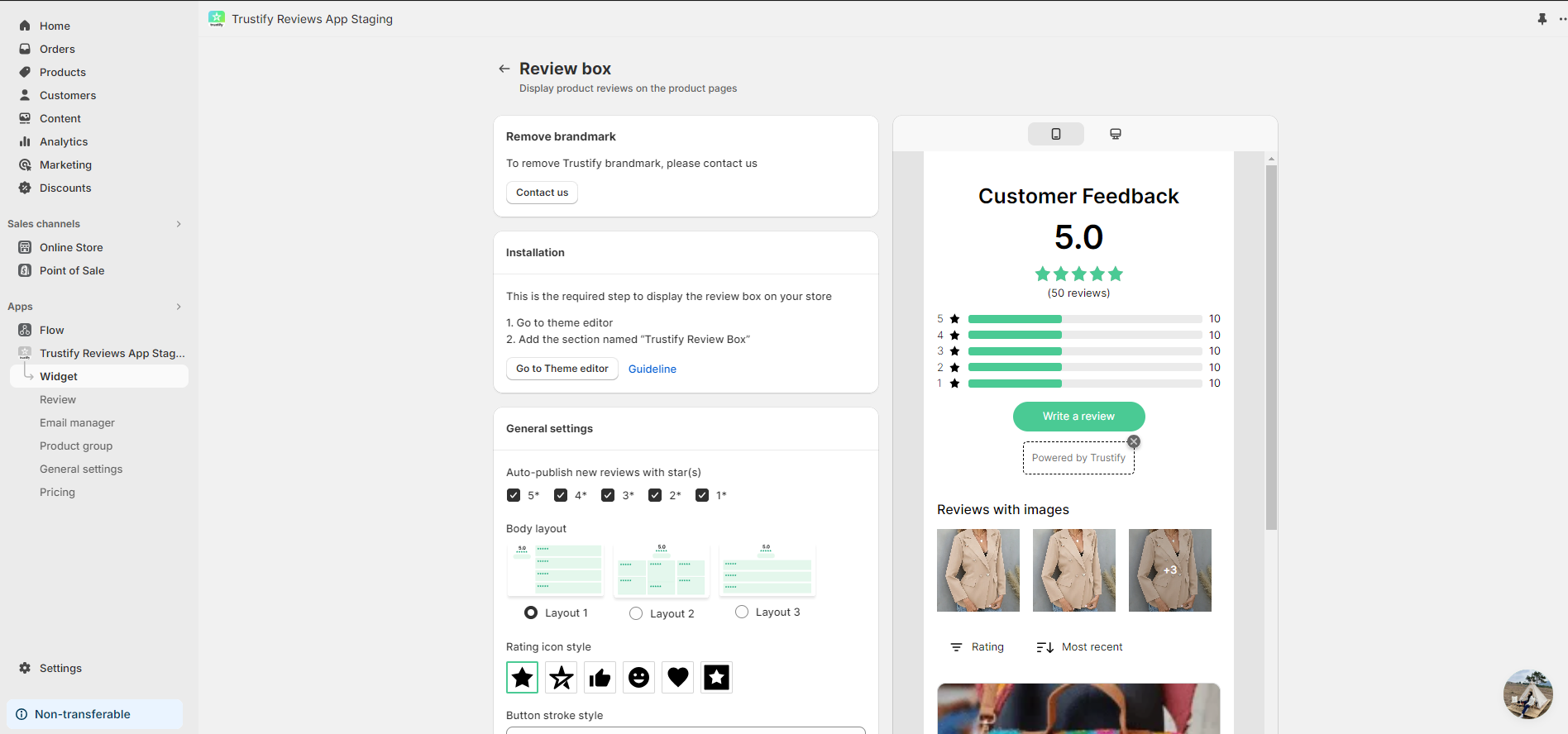 Showcase the review widget on your online store - Trustify Reviews