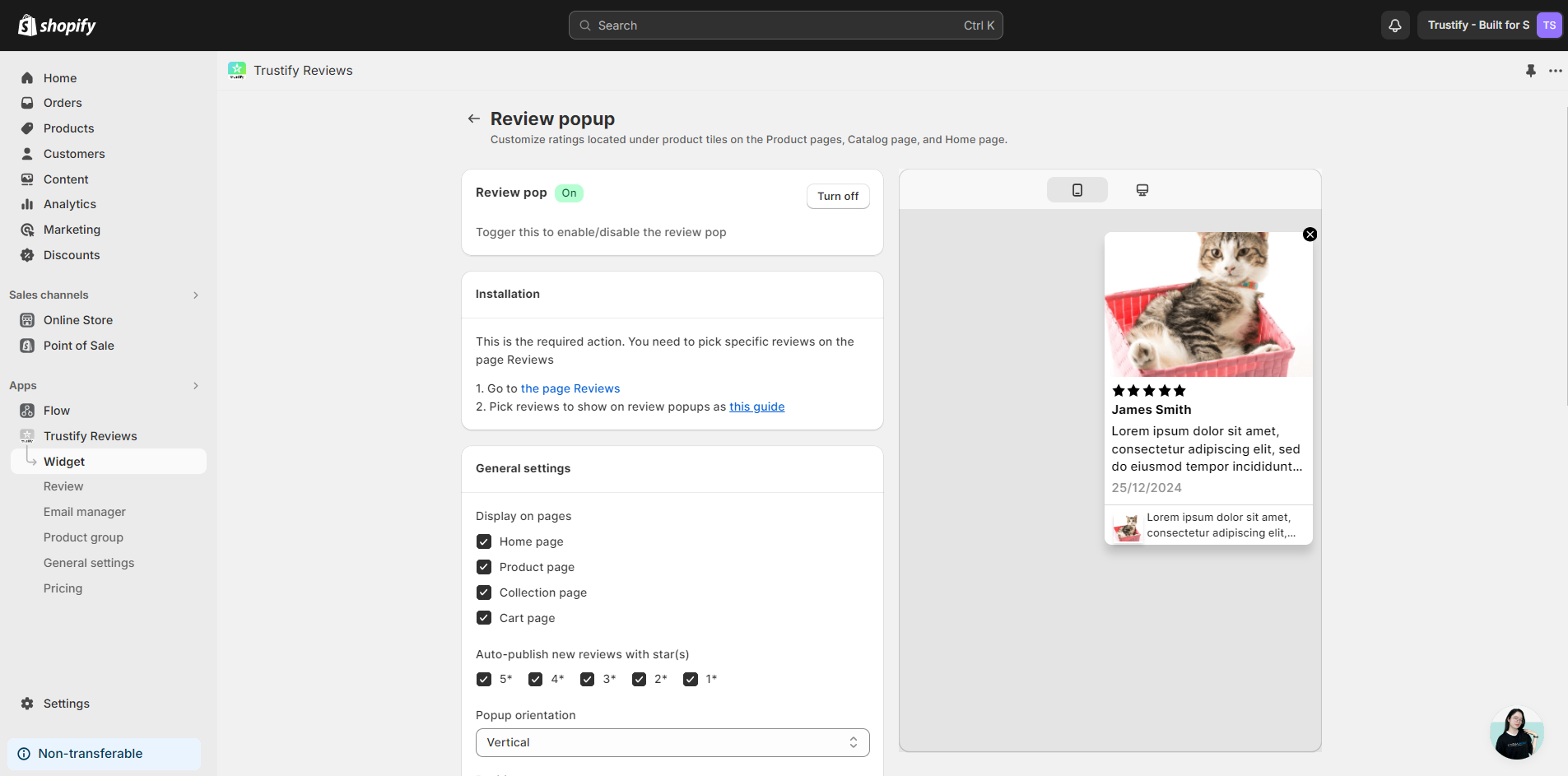 Showcase the review widget on your online store - Trustify Reviews